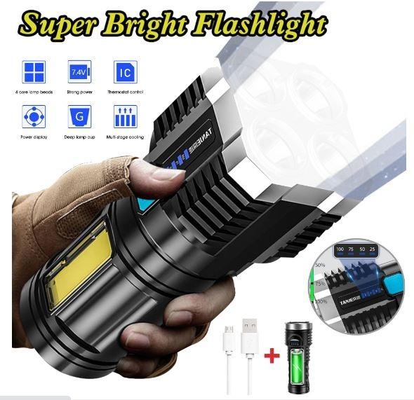 Super bright Rechargeable 4 LED Torch light Flashlight IPX4 Waterproof ...