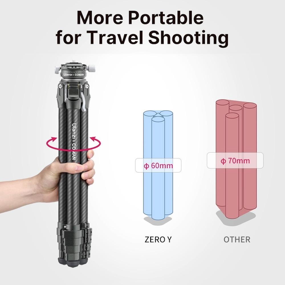 ULANZI COMAN Zero Y 156cm Lightweight Carbon Fiber Travel Tripod With ...