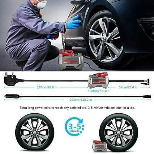 Y04 Reesibi 12V 230V Tyre Inflator Air Compressor 150PSI 10.3bar AC/DC ...