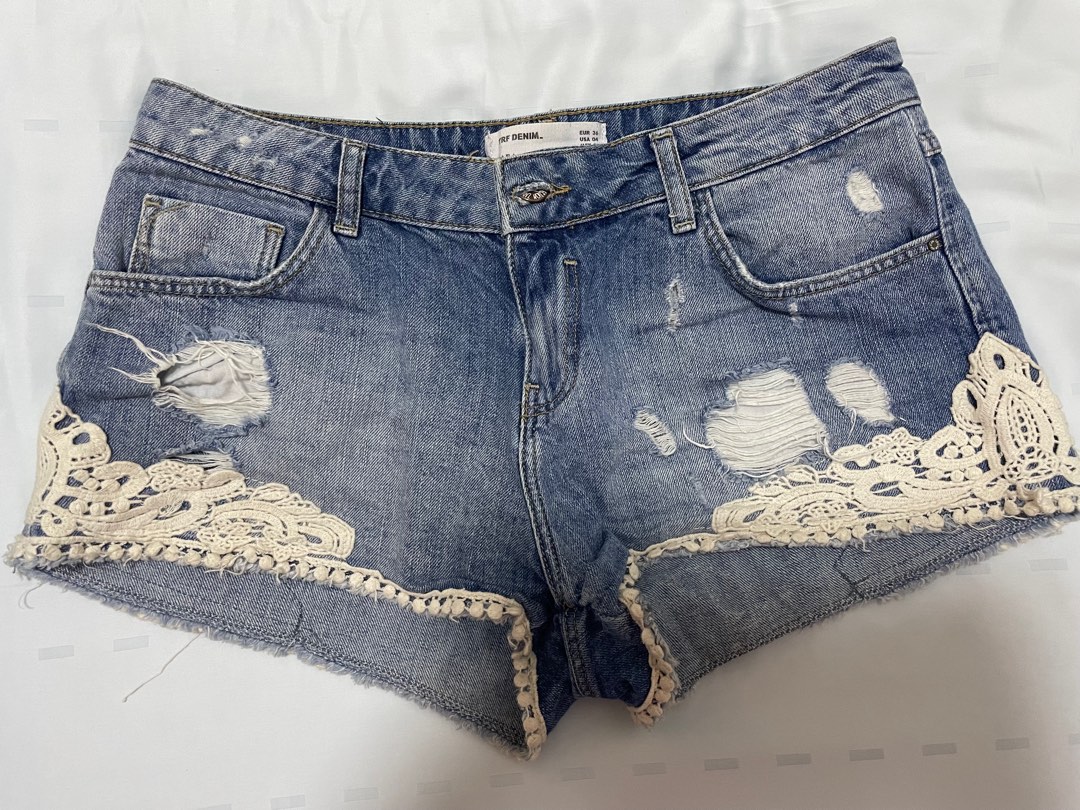 Zara denim shorts with laces, Women's Fashion, Bottoms, Shorts on Carousell