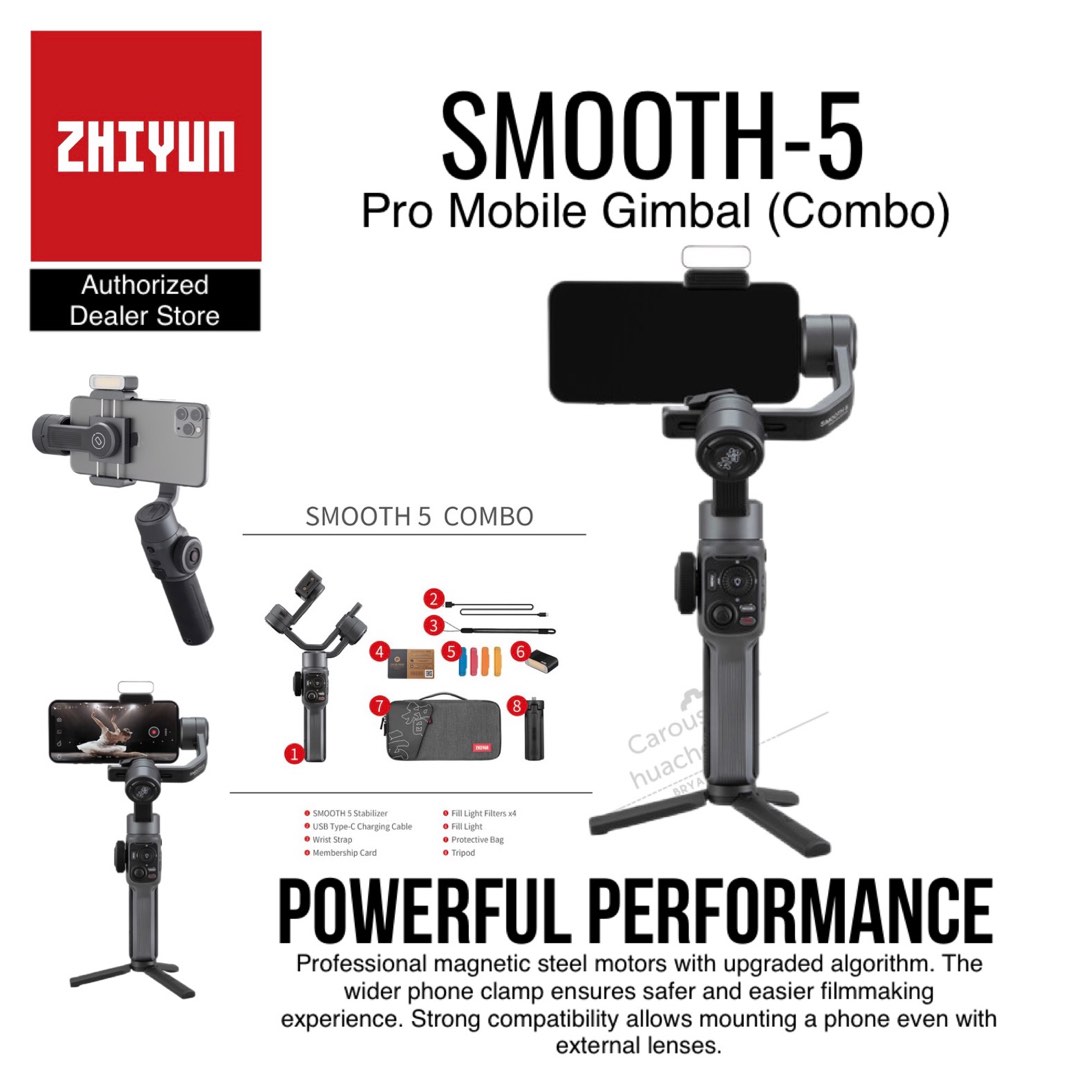 Zhiyun-Tech Smooth-5 Smartphone Gimbal (Combo Kit), Photography, Photography Accessories ...