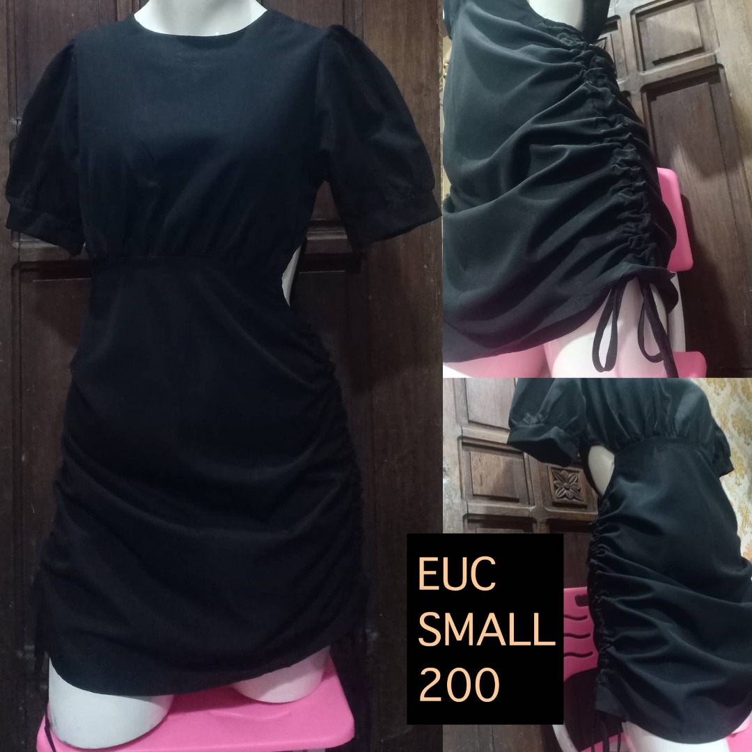 Black Sexy Cut Out Waist Drawstring Side Dress, Women's Fashion ...