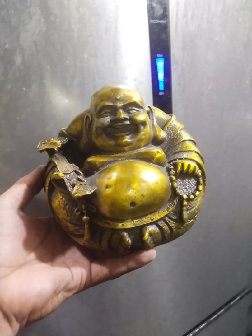 Brass lucky laughing round buddha statue, Hobbies & Toys, Memorabilia ...