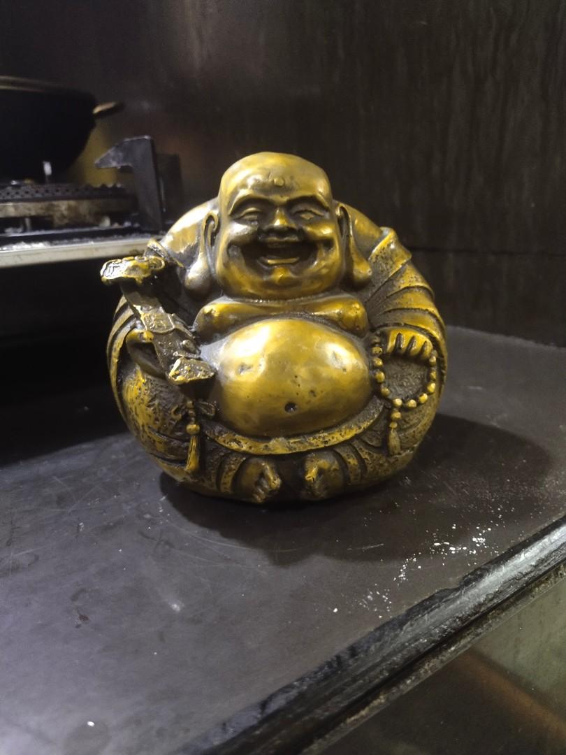 Brass lucky laughing round buddha statue, Hobbies & Toys, Memorabilia ...