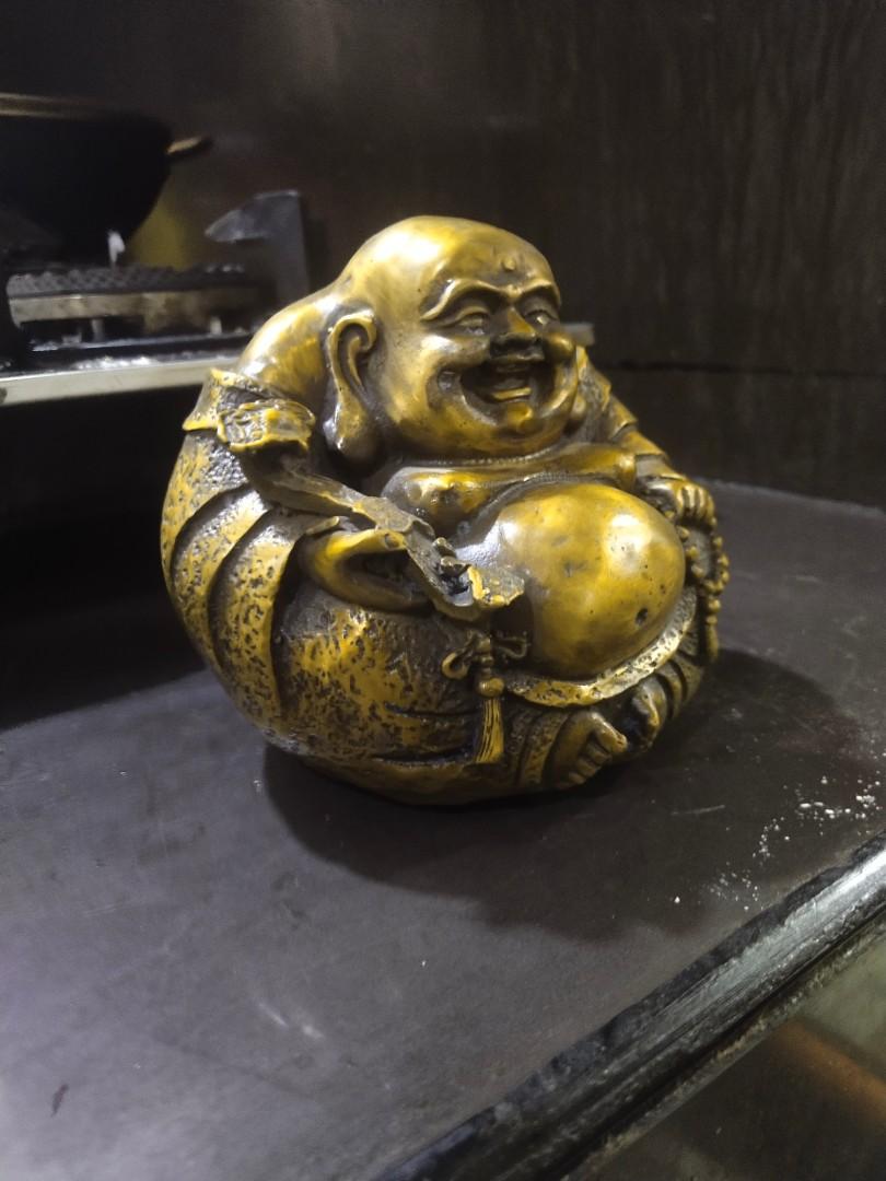 Brass lucky laughing round buddha statue, Hobbies & Toys, Memorabilia ...