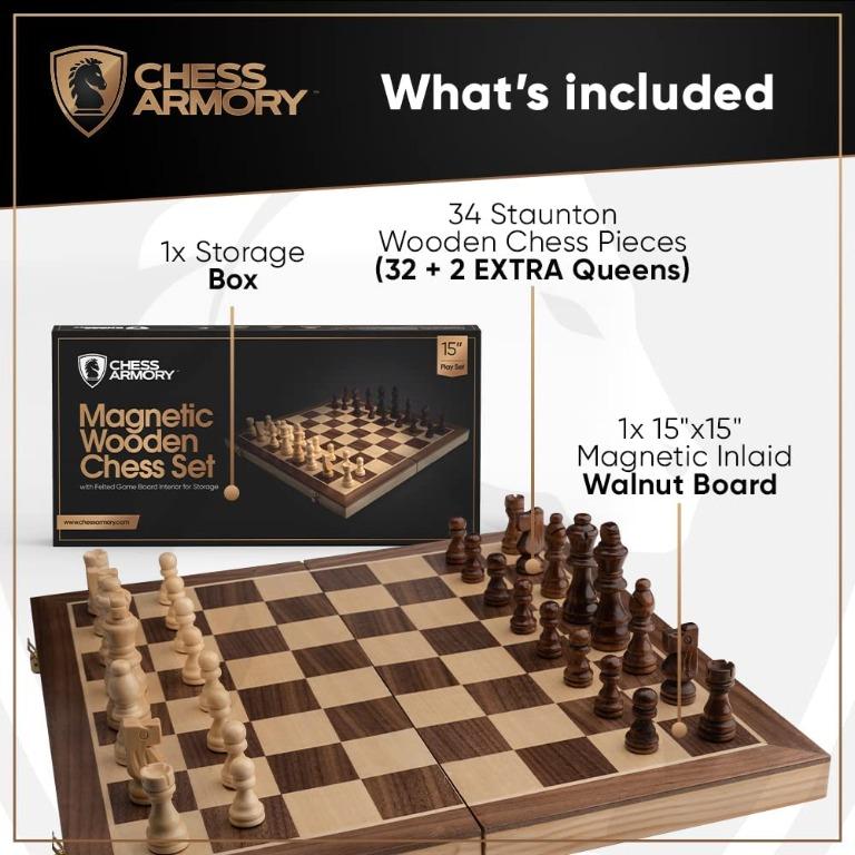 Chess Armory Magnetic Chess Set 15 inch x 15 inch - Inlaid Walnut ...