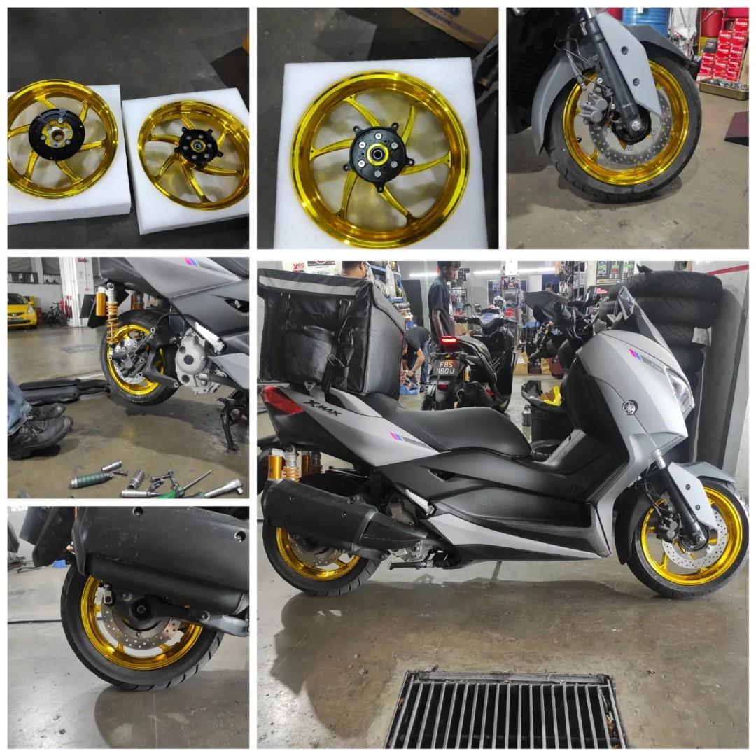 CNC ALUMINIUM GOLD AFTERMARKET RIMS FOR XMAX, Motorcycles, Motorcycle ...