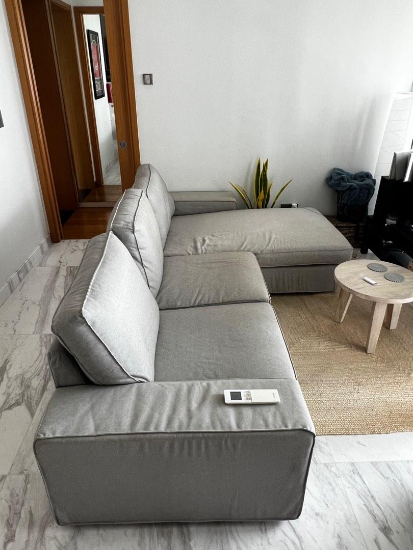 IKEA Kivik 3 Seater Sofa with Chaise Lounge in Light Gray, Furniture ...