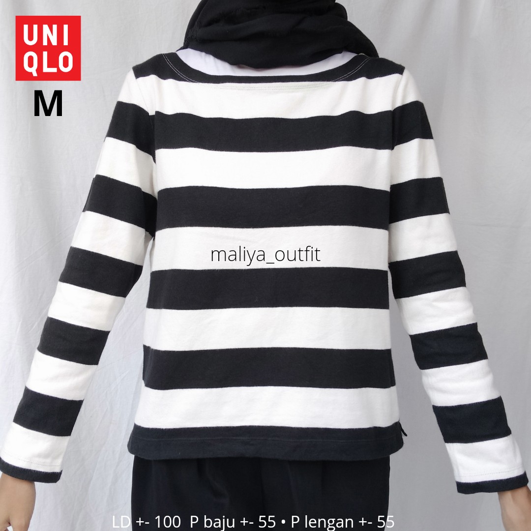 Kaos garis garis hitam putih uniqlo, Fesyen Wanita, Pakaian Wanita ...