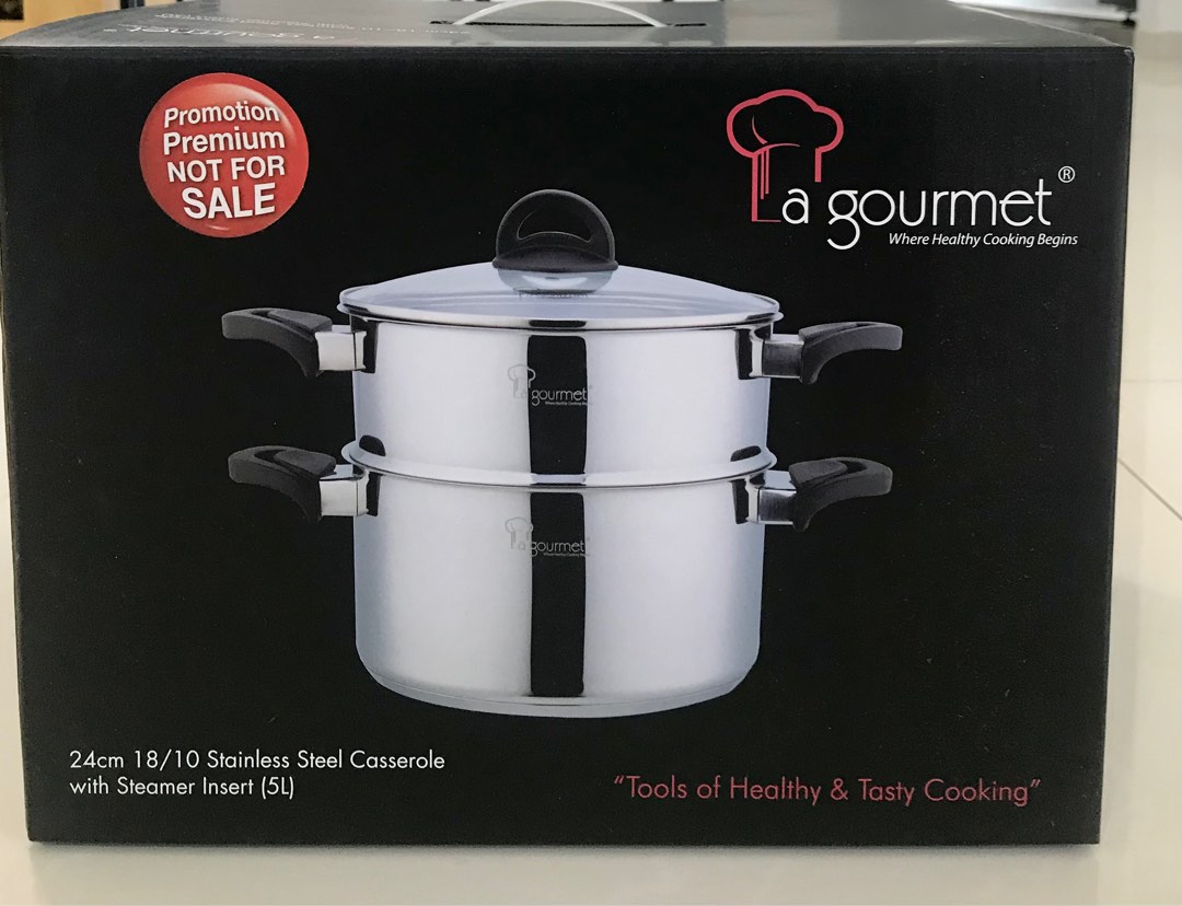 La Gourmet 24cm stainless steel Casserole with Steamer insert (5L ...