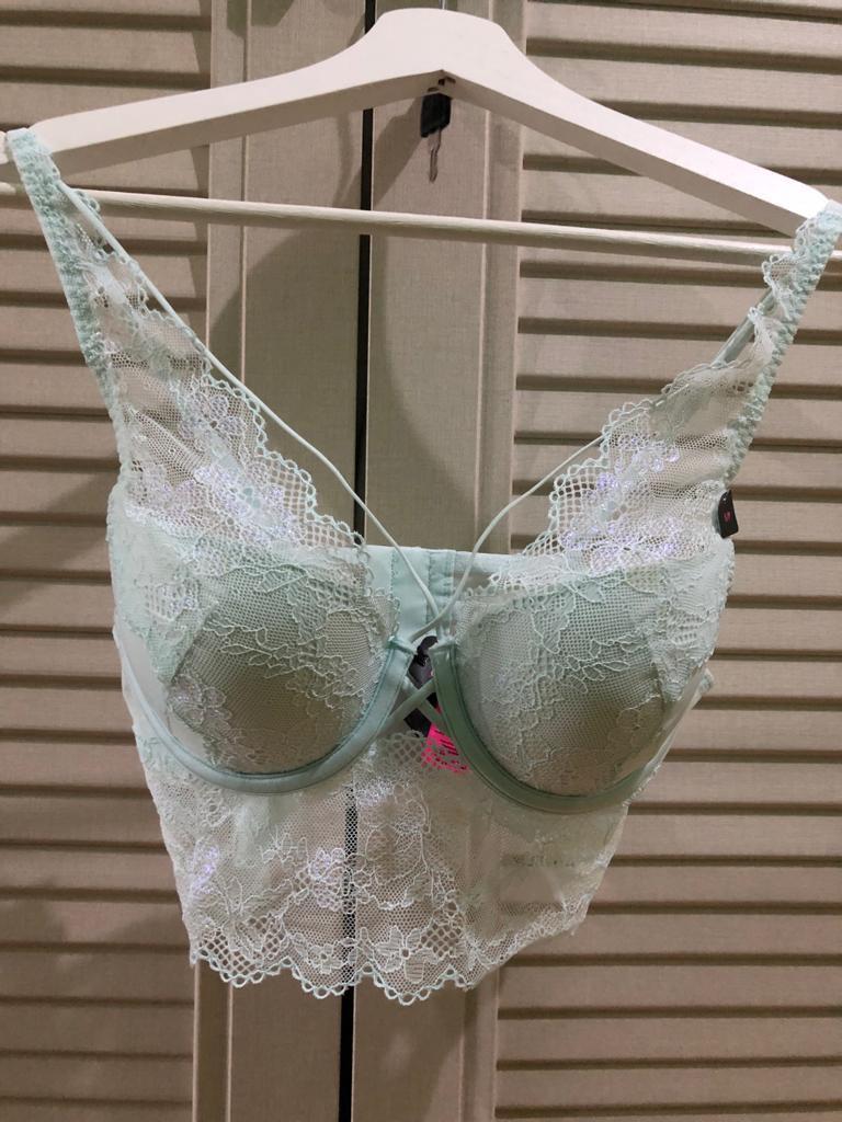 La Senza Mint Bra Bustier Corset Bralette Lace Lingerie Set with Thong ...