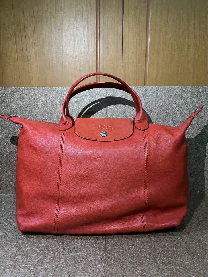 Longchamp Cuir Orange - Medium, Barang Mewah, Tas & Dompet di Carousell
