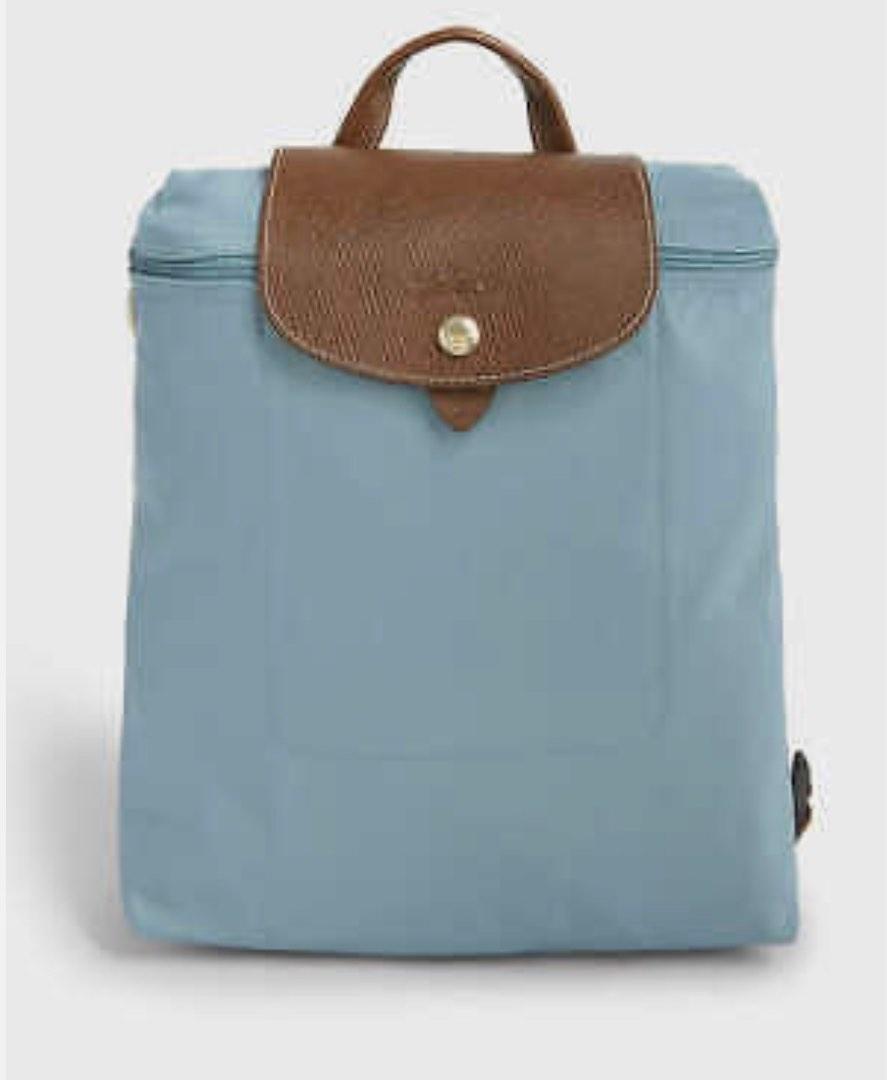LONGCHAMP Pliage Backpack Purse Arctic Blue and yellow Zip Zipper Back ...