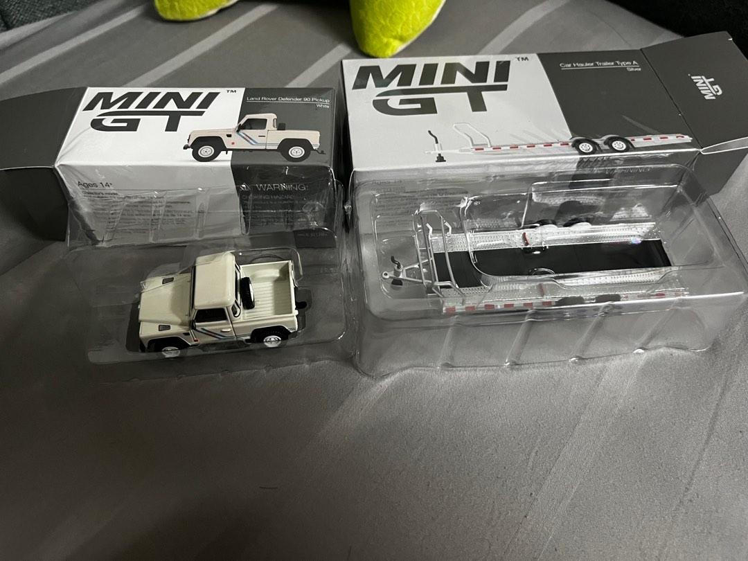 MINI GT LAND ROVER DEFENDER 90 PICK UP (WHITE) & CAR HAULER TRAILER ...