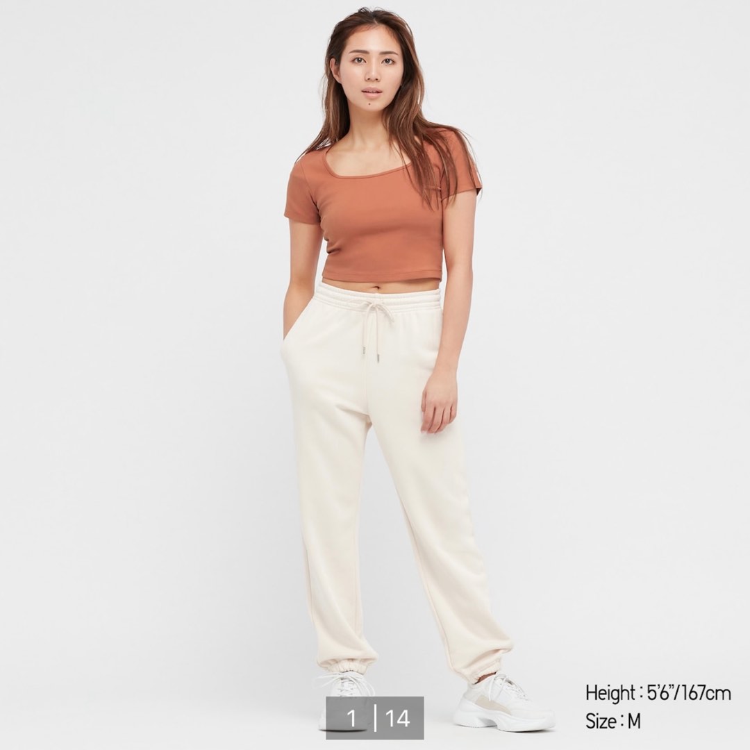 NEW WITH TAG UNIQLO Woman Square Crop Top Stretch Atasan Pendek Cropped ...