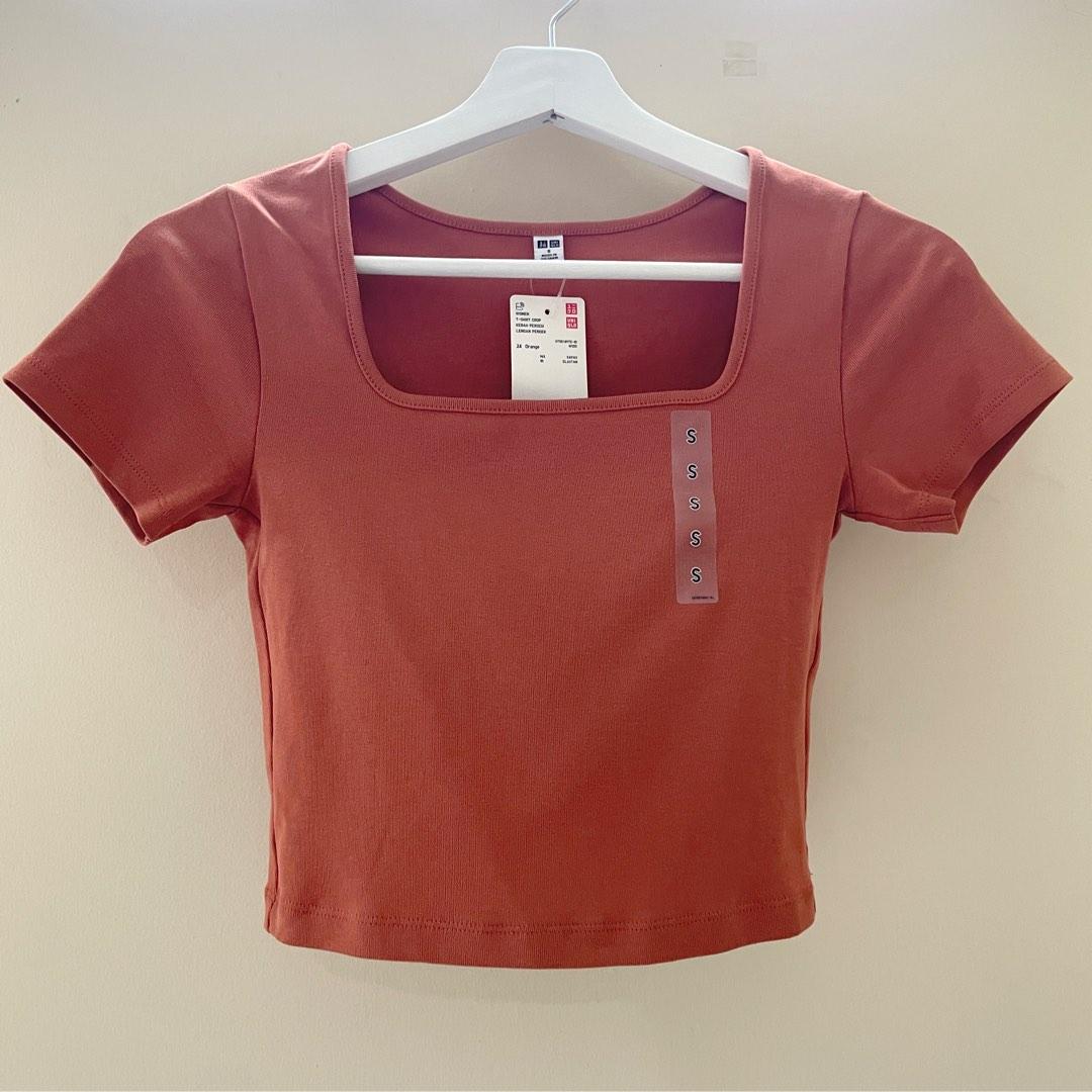 NEW WITH TAG UNIQLO Woman Square Crop Top Stretch Atasan Pendek Cropped ...