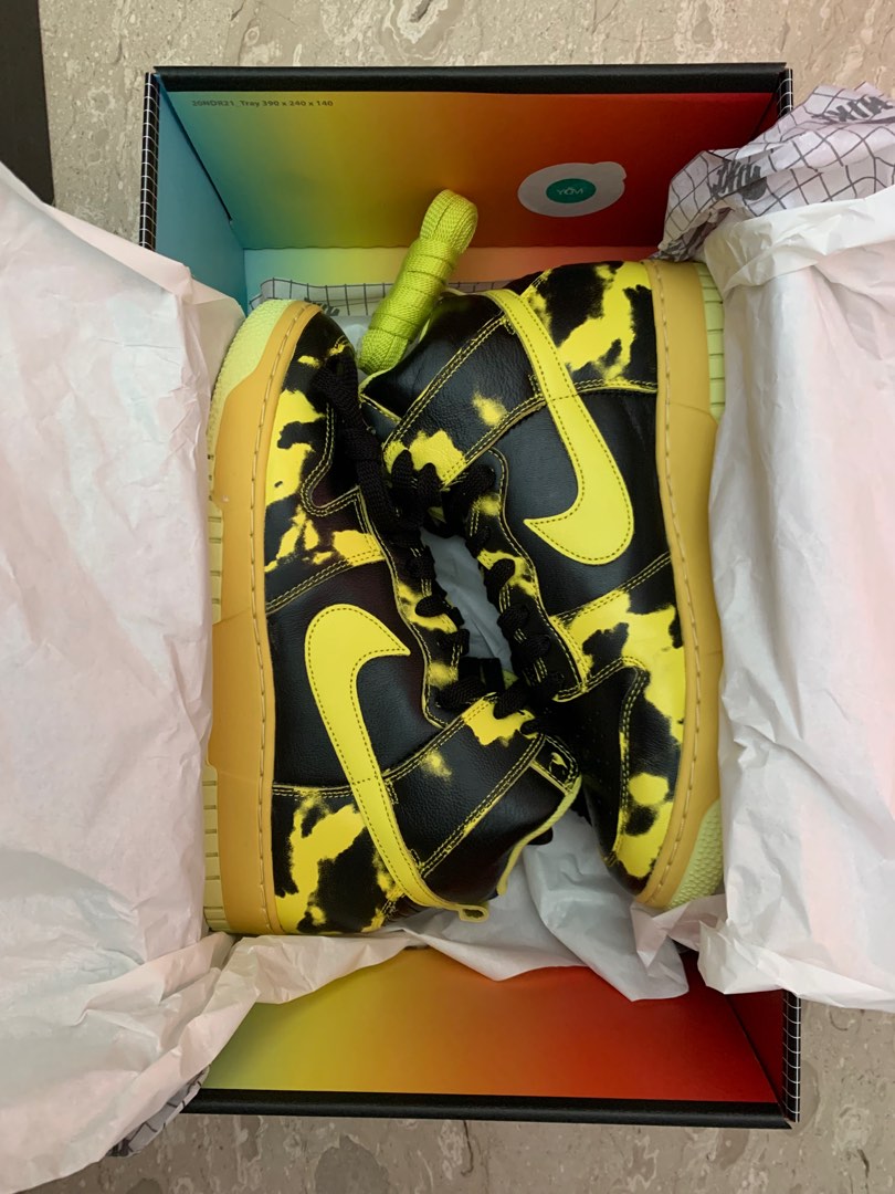 Nike Dunk High Cut Top 1985 Yellow Acid Wash Black Varsity Maize, Men's ...