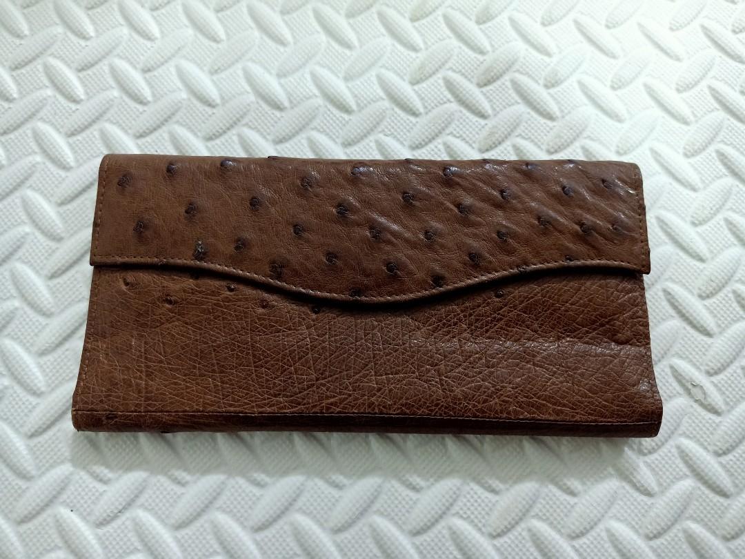 Original busby ostrich leather brown long wallet, Women's Fashion, Bags ...