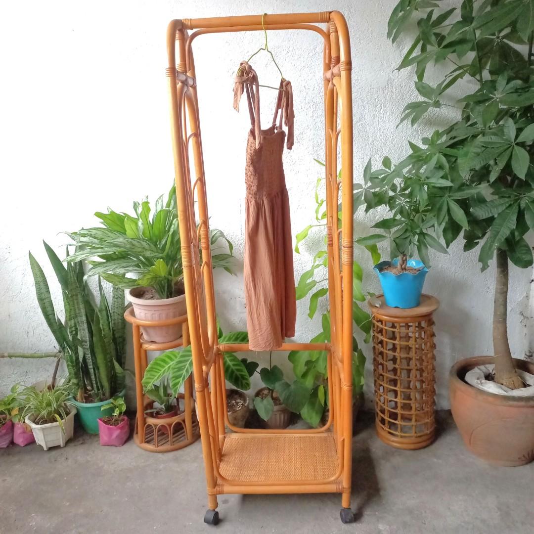 Rattan clothing rack with wheels, Furniture & Home Living, Furniture ...