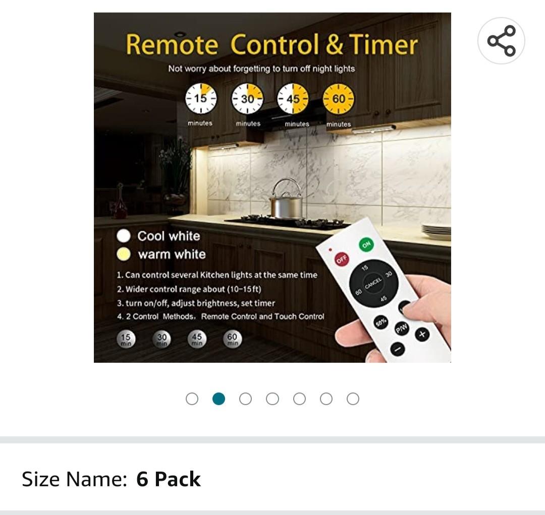 Remote Control Under Cabinet Lighting Wireless 6 Pack, 20-LED Dimmable ...