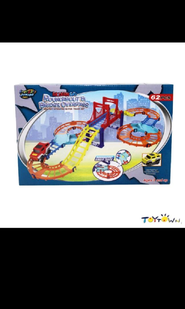 Road Rats Jr. Modern City Roundabout and Bridge Overpass Toy. Tracks ...