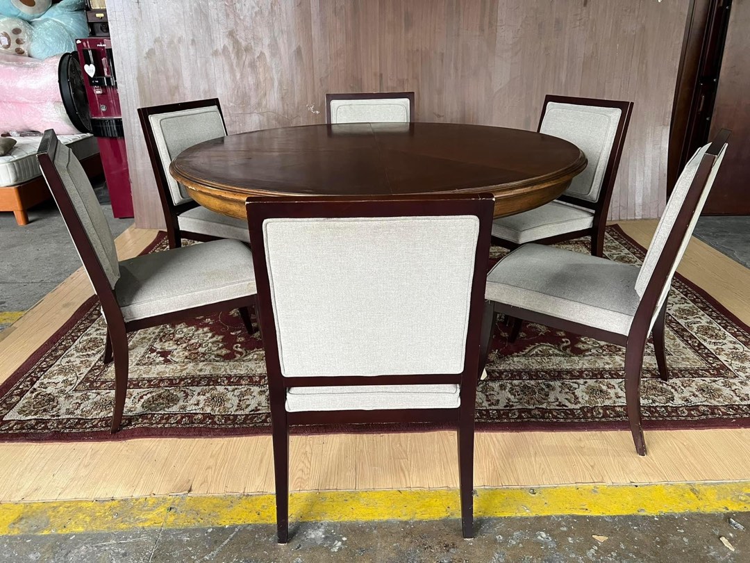 ROUND expandable TO OVAL solid wood table with elegant legs WITH 6 ...