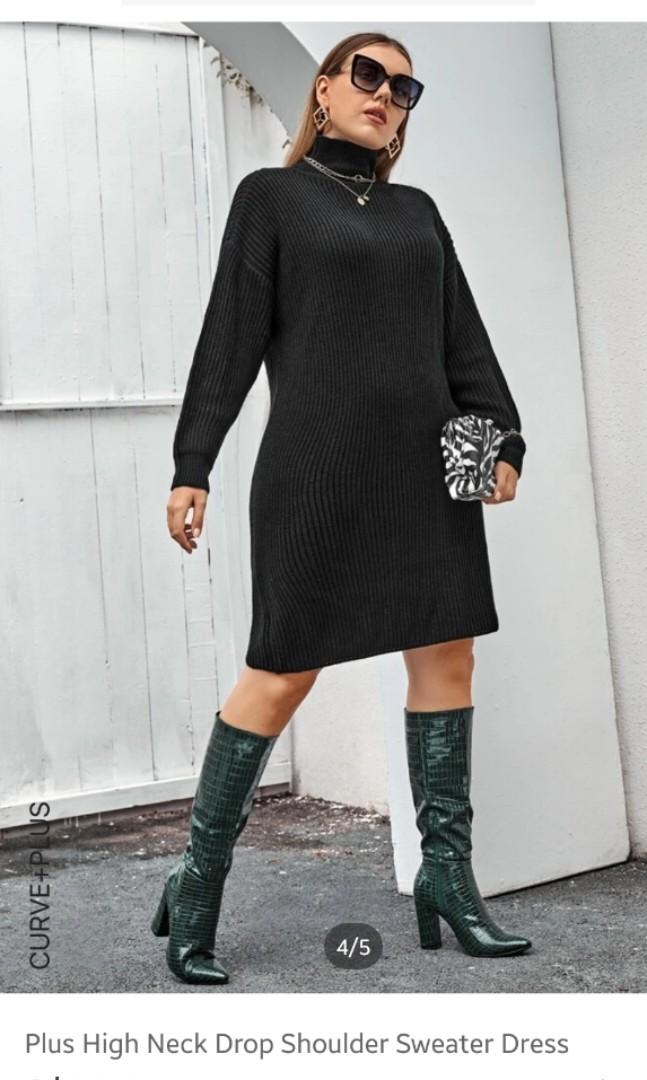 SHIEN Curve Plus Size black winter dress, Women's Fashion, Dresses ...