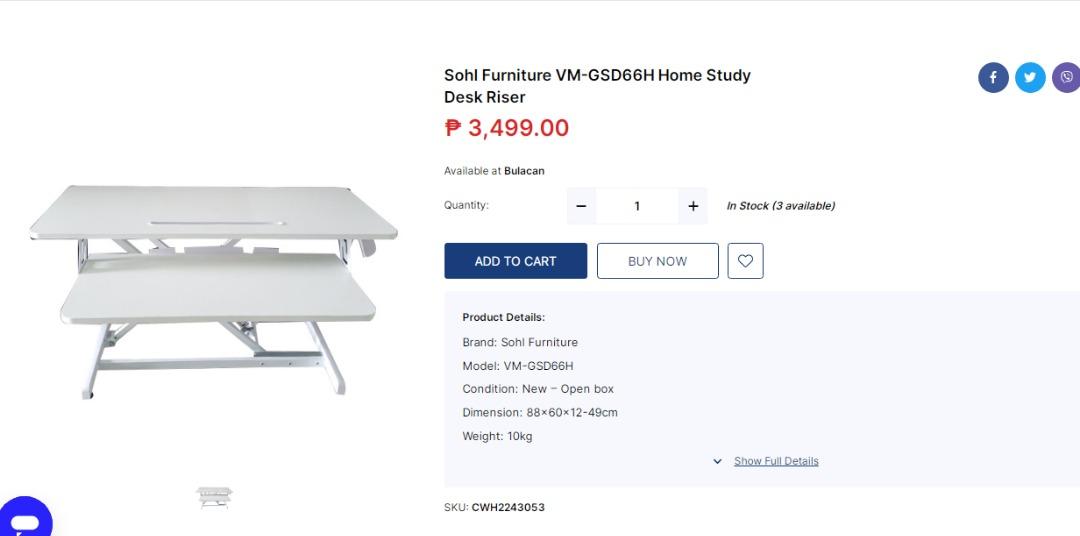Sohl Furniture VM-GSD66H Home Study Desk Riser, Furniture & Home Living ...