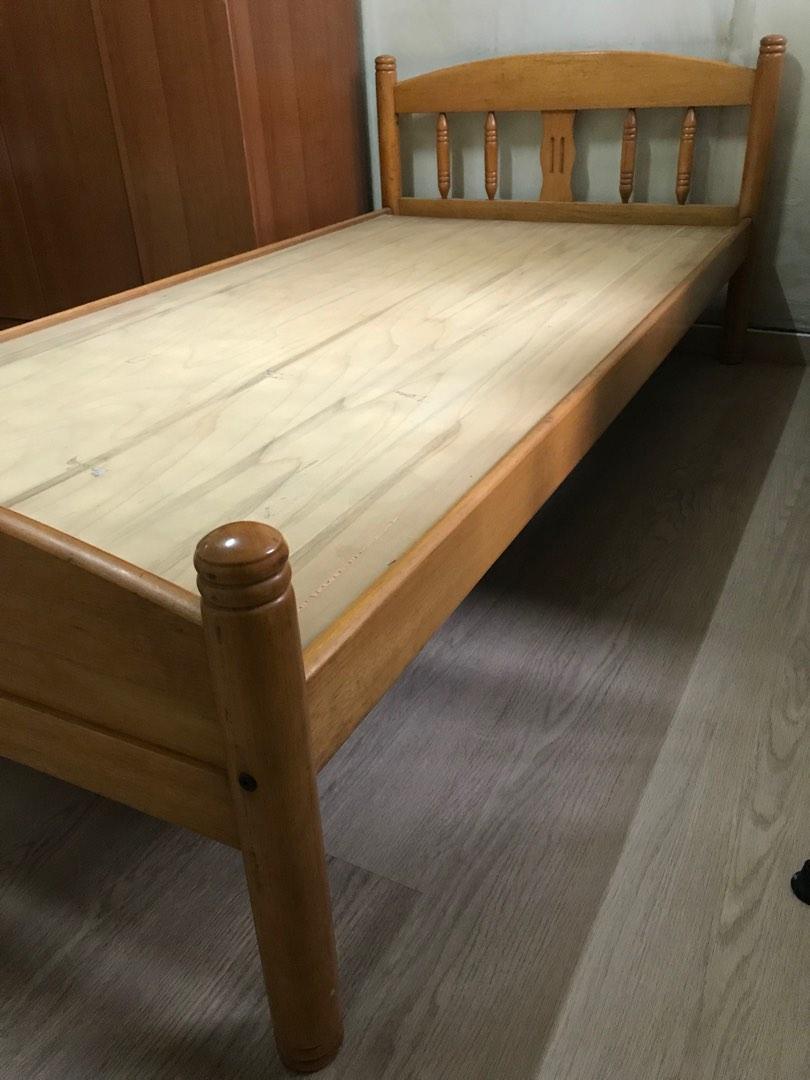 Solid wood single bed frame, Furniture & Home Living, Furniture, Bed ...