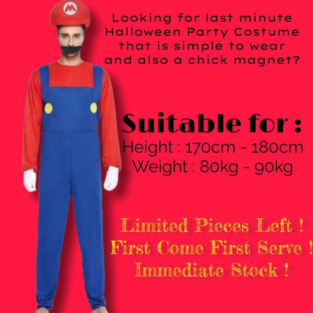 Super Mario Cosplay Costume - Full Set, Men's Fashion, Tops & Sets ...