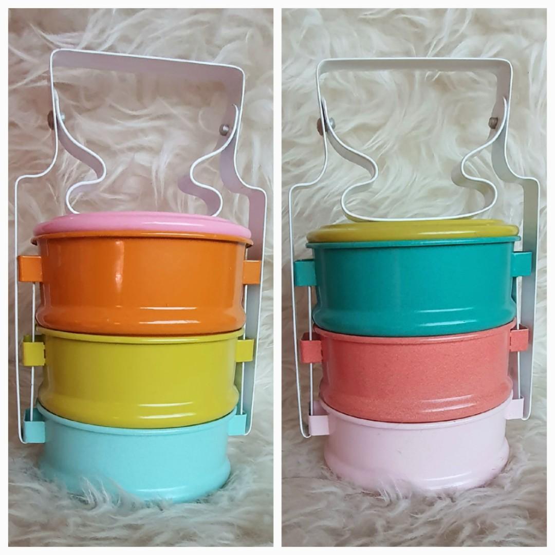 Tiffin metal colourful cute tingkat multi 3 tier food snack storage ...