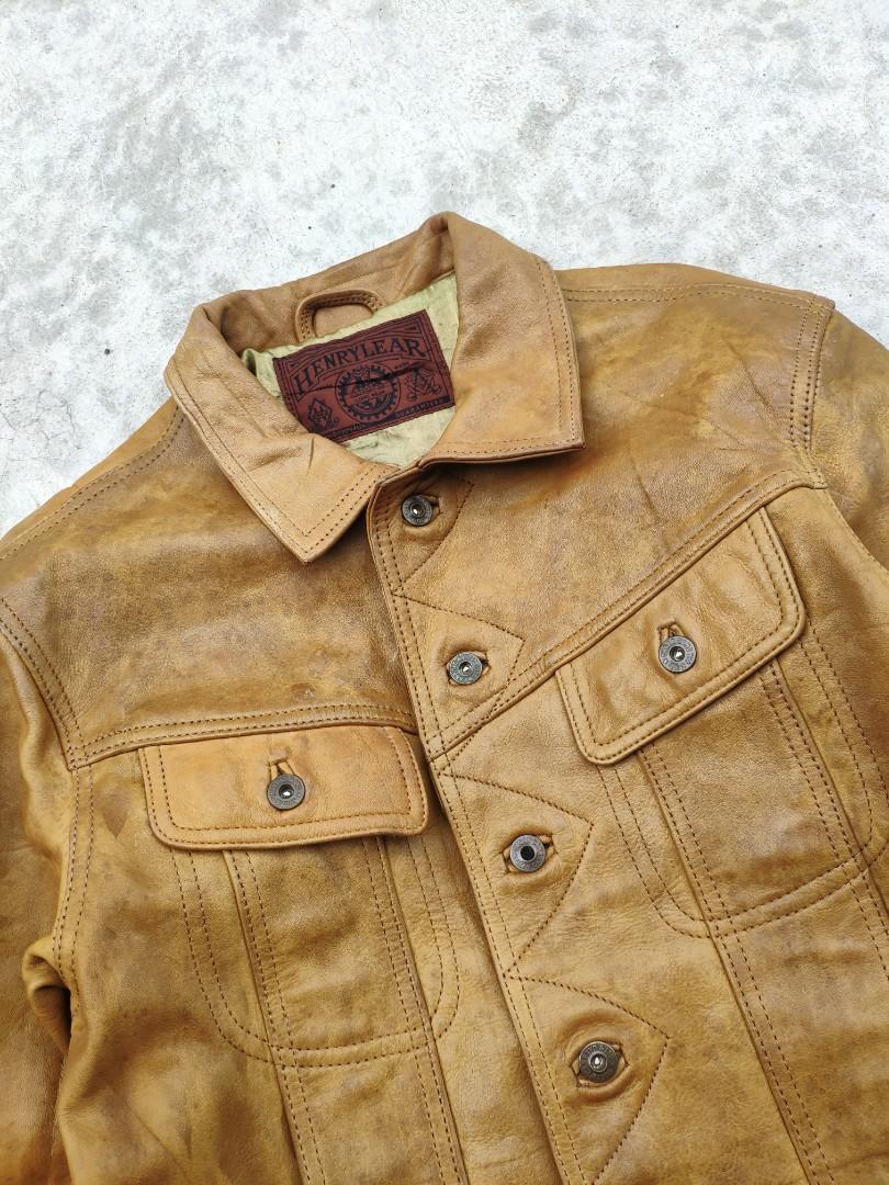 Trucker Levis Leather Henry Lear x Sugar Cane, Fesyen Pria, Pakaian , Atasan di Carousell