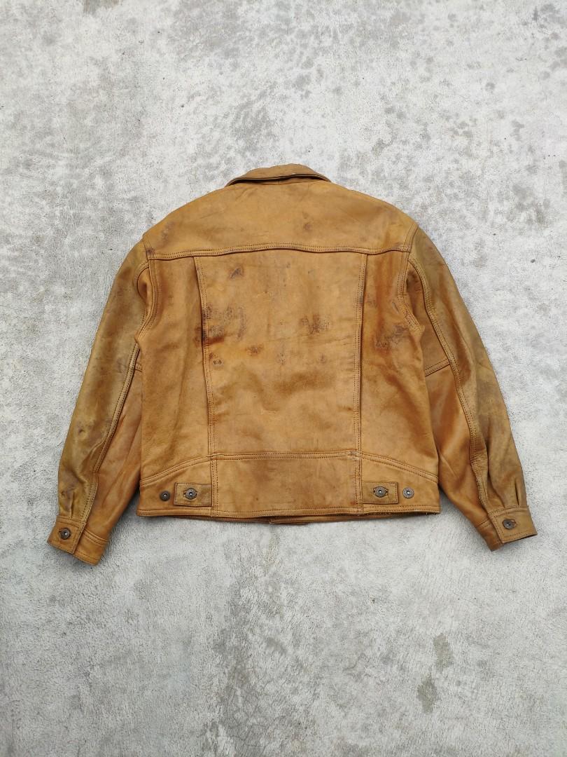 Trucker Levis Leather Henry Lear x Sugar Cane, Fesyen Pria, Pakaian , Atasan di Carousell