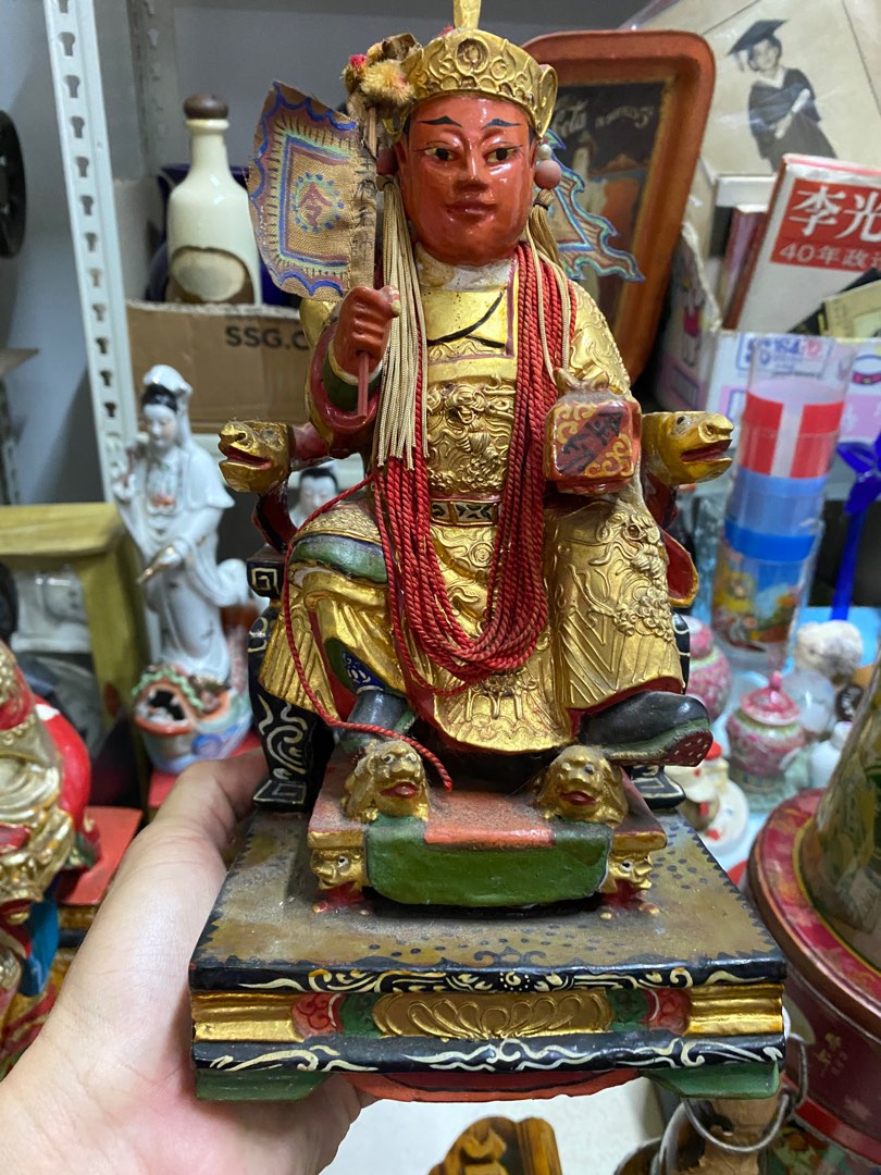 西天园 乙已年 1965 Vintage Chinese Taoist Diety Wood Carving Statue Bucha