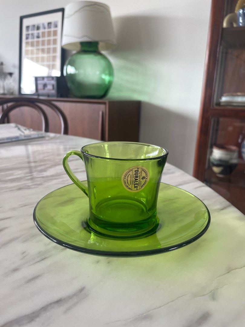 Vintage duralex retro tea cup set in rare green, Furniture & Home ...