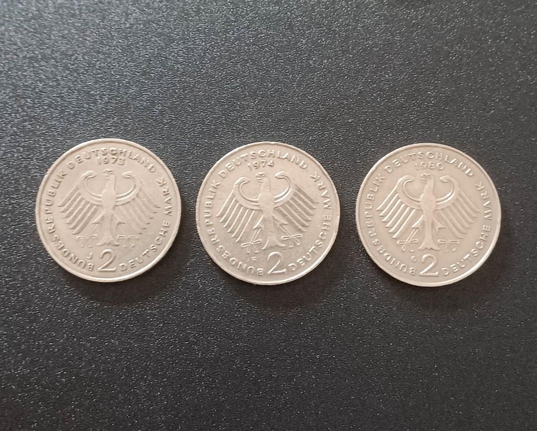 West German 2 Deutsche Mark Coin 1973 1974 1980, Hobbies & Toys ...