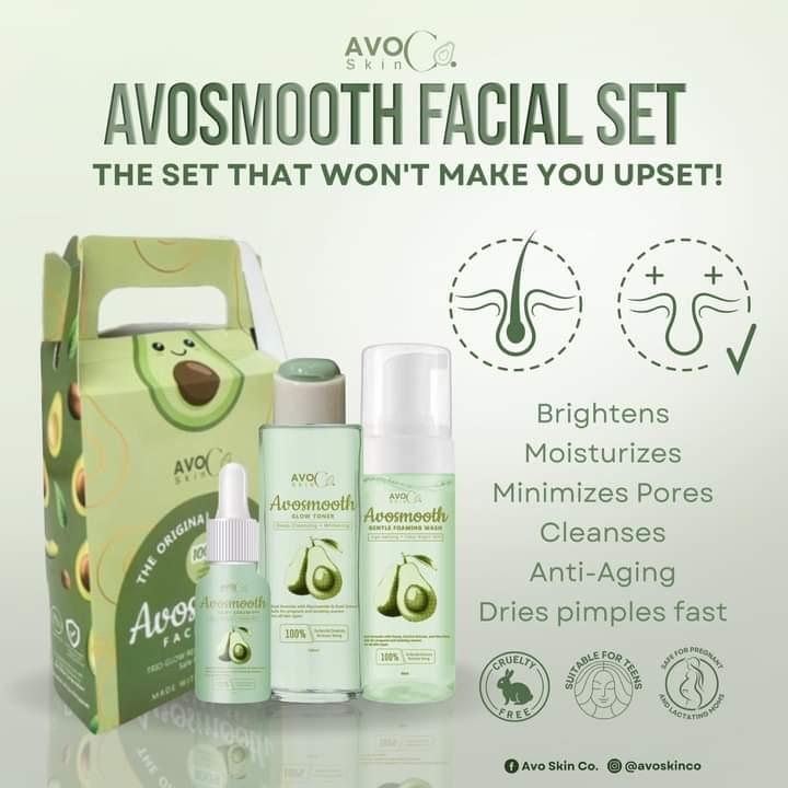 Avo Skin Co. Avo Smooth Facial Set - Gentle Foaming Wash , Glow Toner , Dewy Serum, Beauty ...