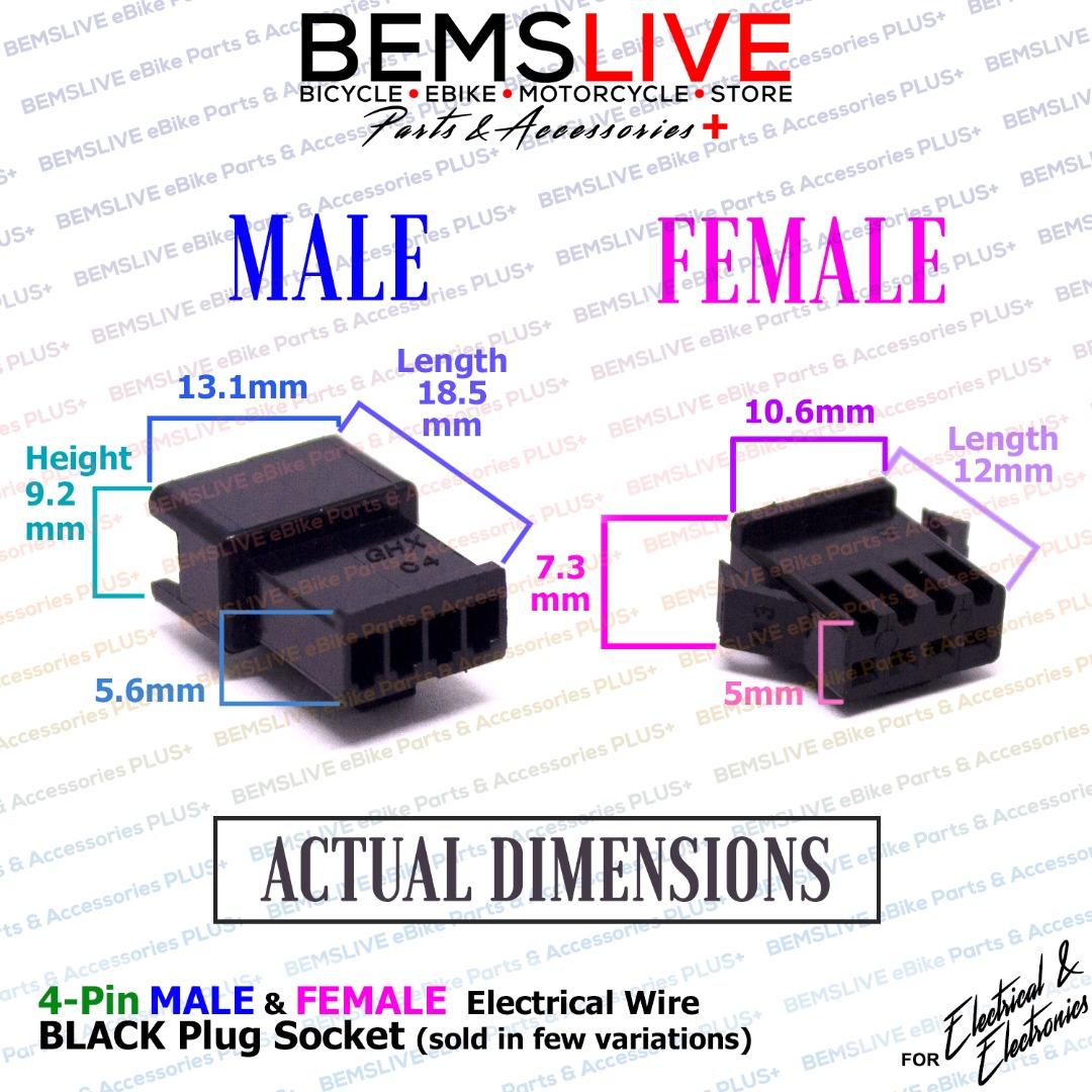 BEMS 4-Pins Female BLACK Electrical Wire Socket Sockets Connector, TV ...