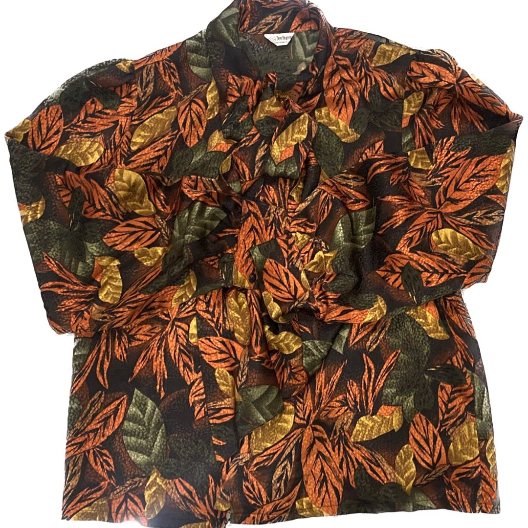 BLACK PATTERN SHIRT PUFF SLEEVE KEMEJA DAUN KEMEJA HAWAII, Fesyen ...