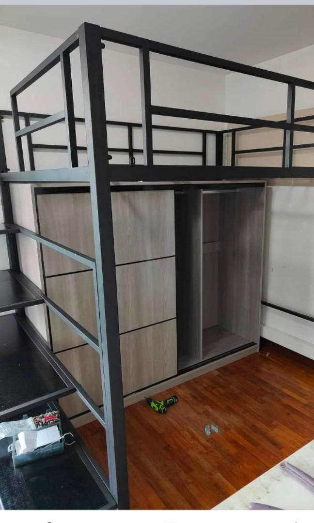 Customize loft bed with sliding door wardrobe set, Furniture & Home ...