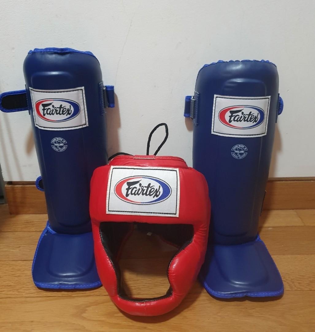 FAIRTEX BOXING MUAY THAI set- Double Padded Shin Pads & headguard ...