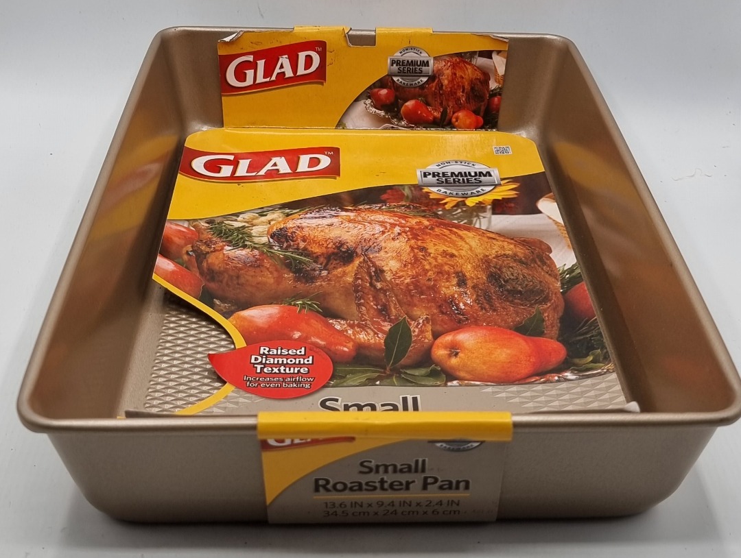 GLAD Roaster Pan Non Stick Surface Double Coated Heavy Duty Bakeware SMALL Gold Premium Series ...