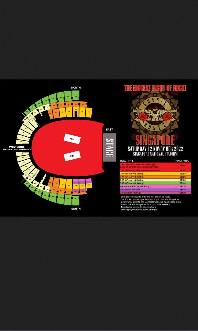 Reduced Price Guns N Roses Concert Ticket Singapore Cat 6 Tickets 7004