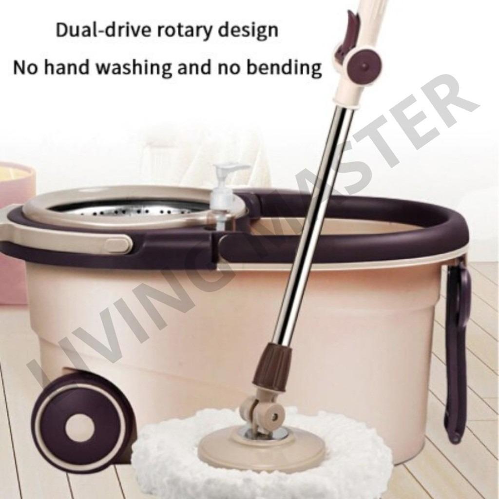 Heavy Duty Spin Mop with Handle Thick Basket w Big Wheels & Stainless ...