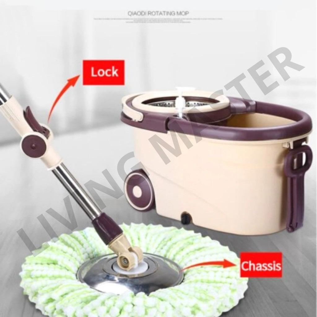 Heavy Duty Spin Mop with Handle Thick Basket w Big Wheels & Stainless ...