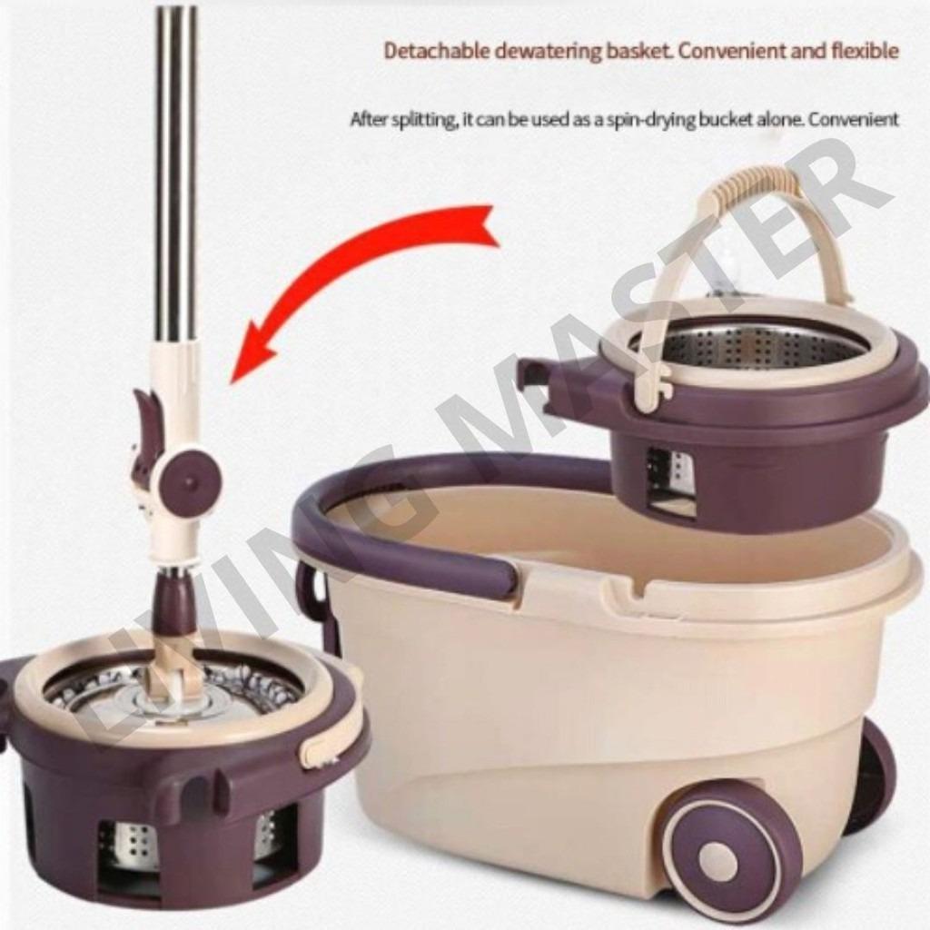 Heavy Duty Spin Mop with Handle Thick Basket w Big Wheels & Stainless ...