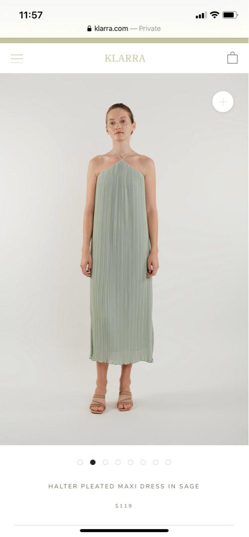 KLARRA halter pleated maxi dress sage, Women's Fashion, Dresses & Sets ...