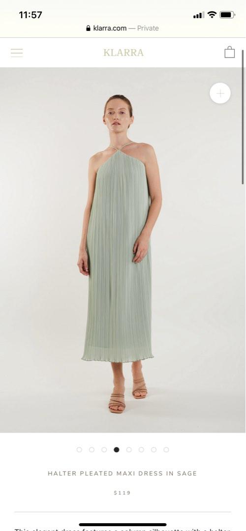 KLARRA halter pleated maxi dress sage, Women's Fashion, Dresses & Sets ...