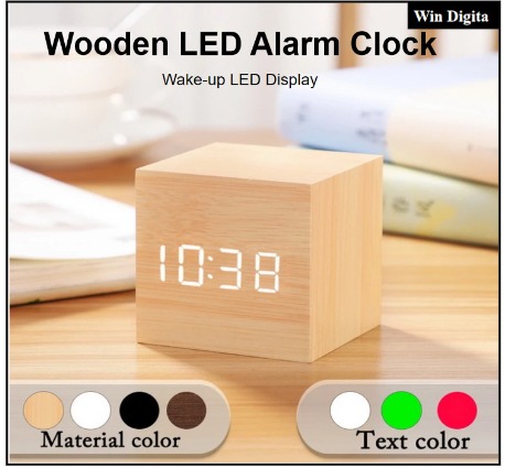 LED Wooden Alarm Clock Voice Control Desktop Clocks Retro Desktop USB ...