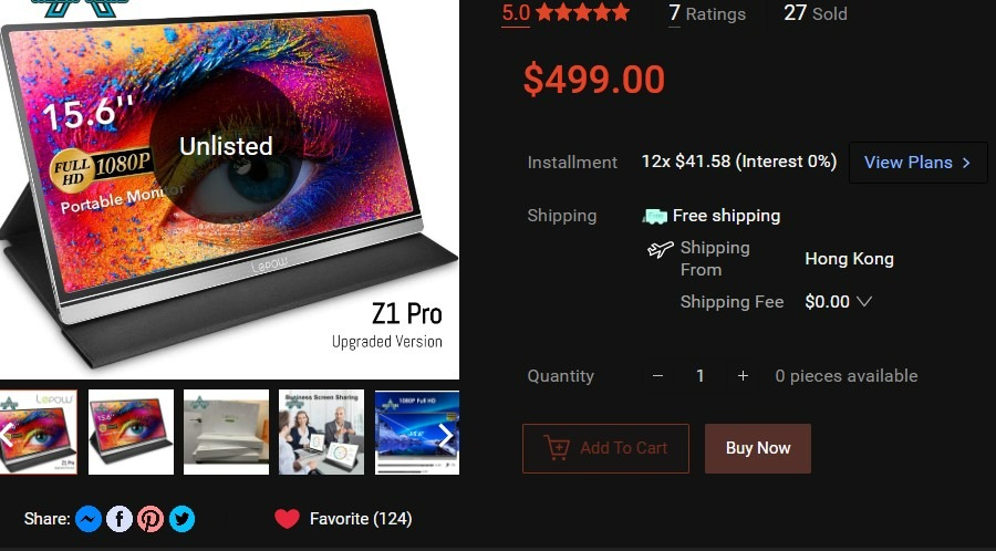 Lepow Z1 Pro Gamut 15.6" 1920 x 1080 Full HD USB Type-C Portable Gaming ...